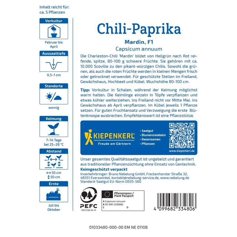 Kiepenkerl Mardin Chili paprika vetőmag, F1